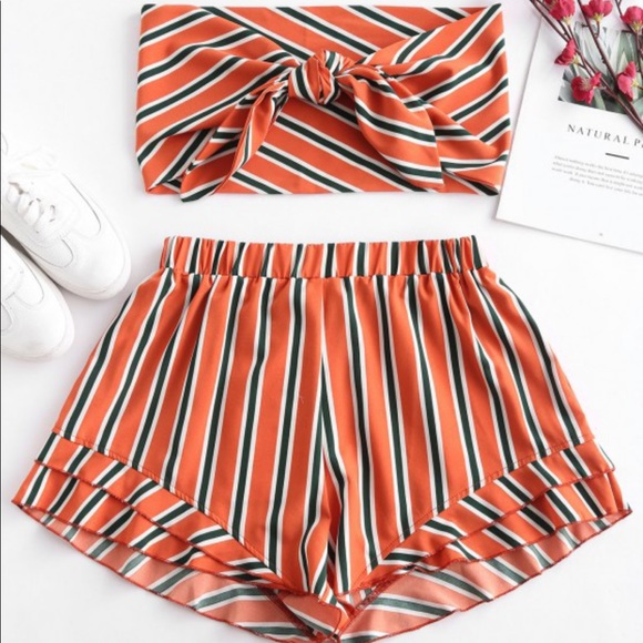 Zaful | Other | Striped Tie Front Bandeau Set | Poshmark